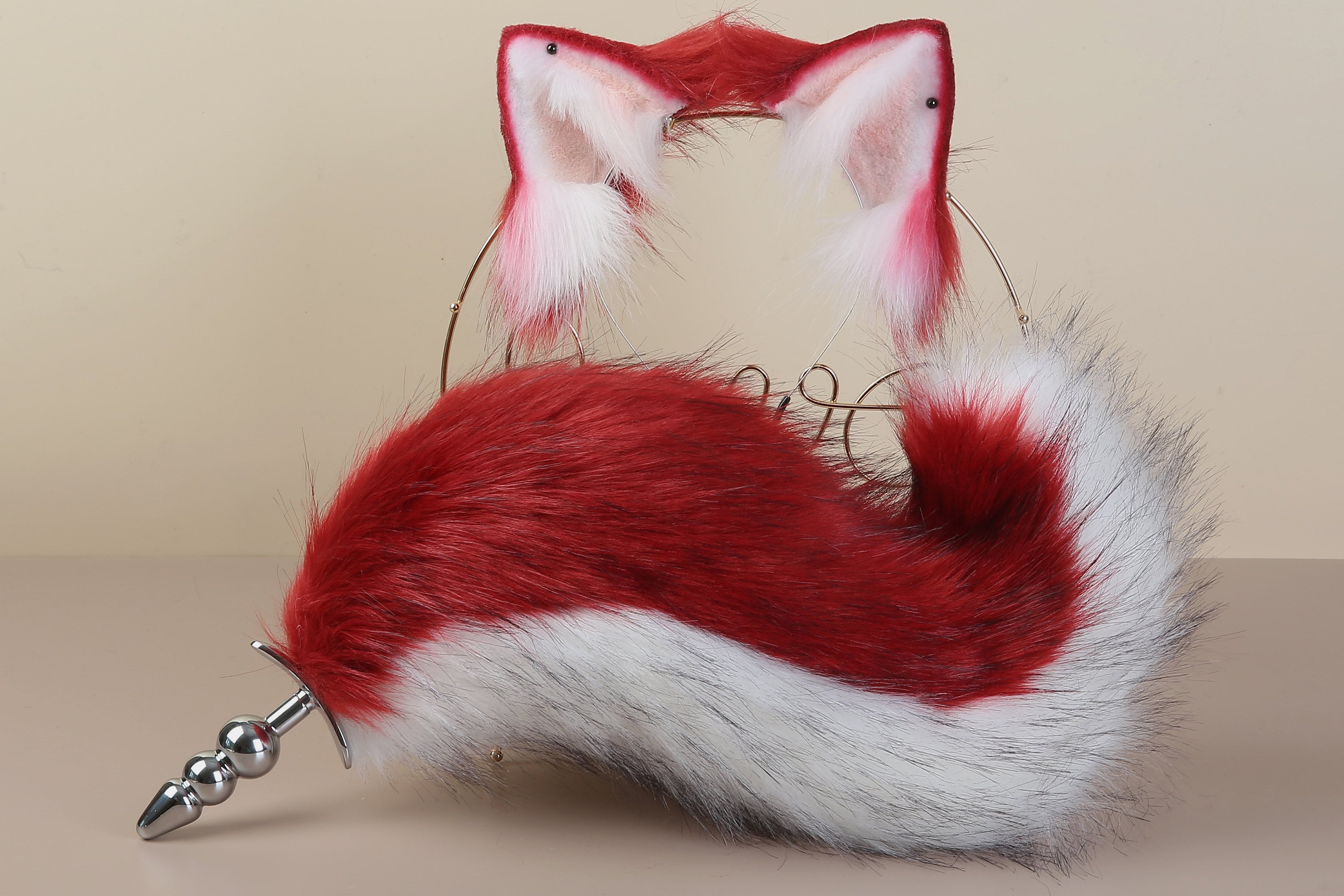 White Red Fox Tail Plug and Ear Set Tail Butt Plug Wolf Tail | Etsy