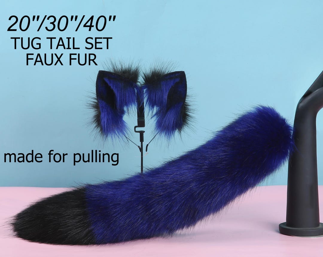 Blue Fox Tail and Ear Set Faux Fur Fox Ear and Tail Cosplay Wolf Tail ...