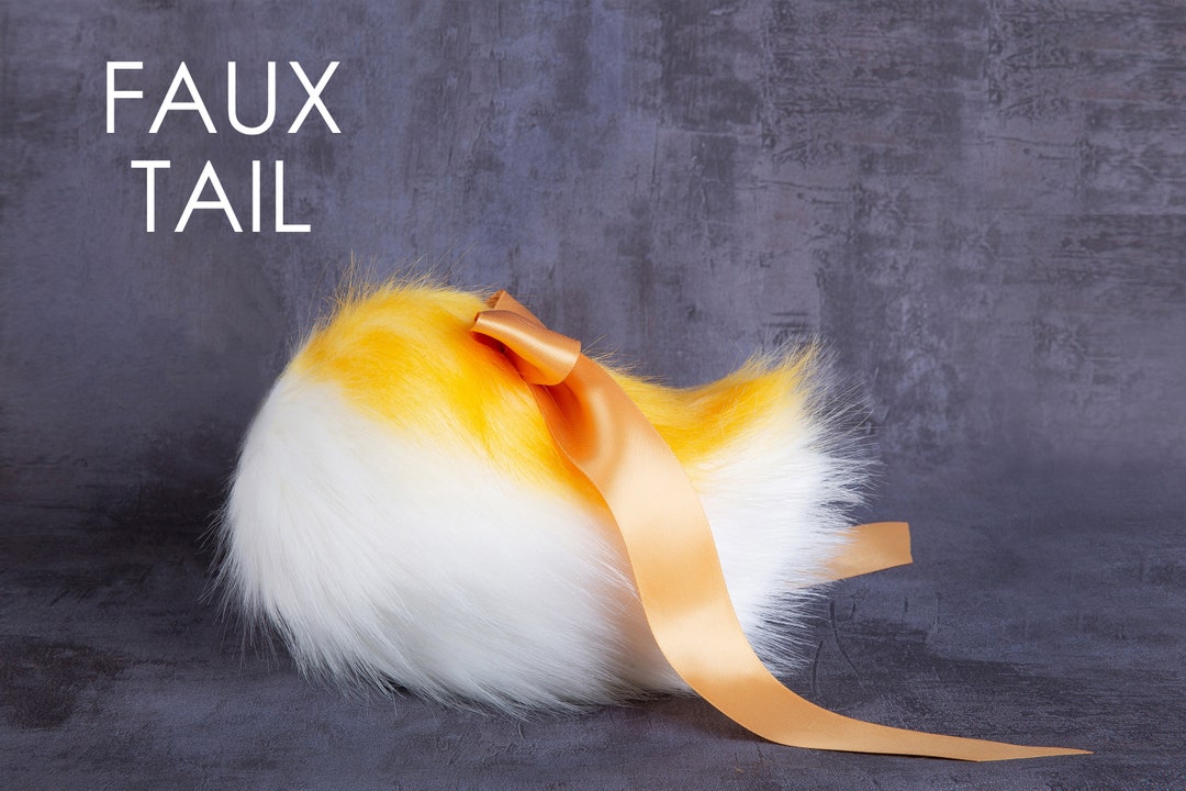 Yellow and White Bunny Tail Anime Cosplay Rabbit Tail Furry Deer Tail ...