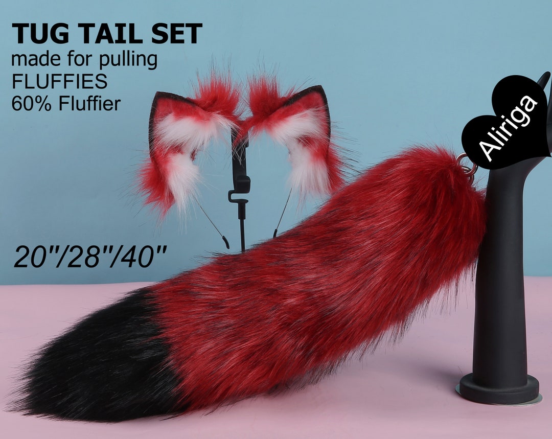 Red Fluffy Fox Tail and Ear Set Fox Ear and Tail Cosplay Fluffy Wolf ...