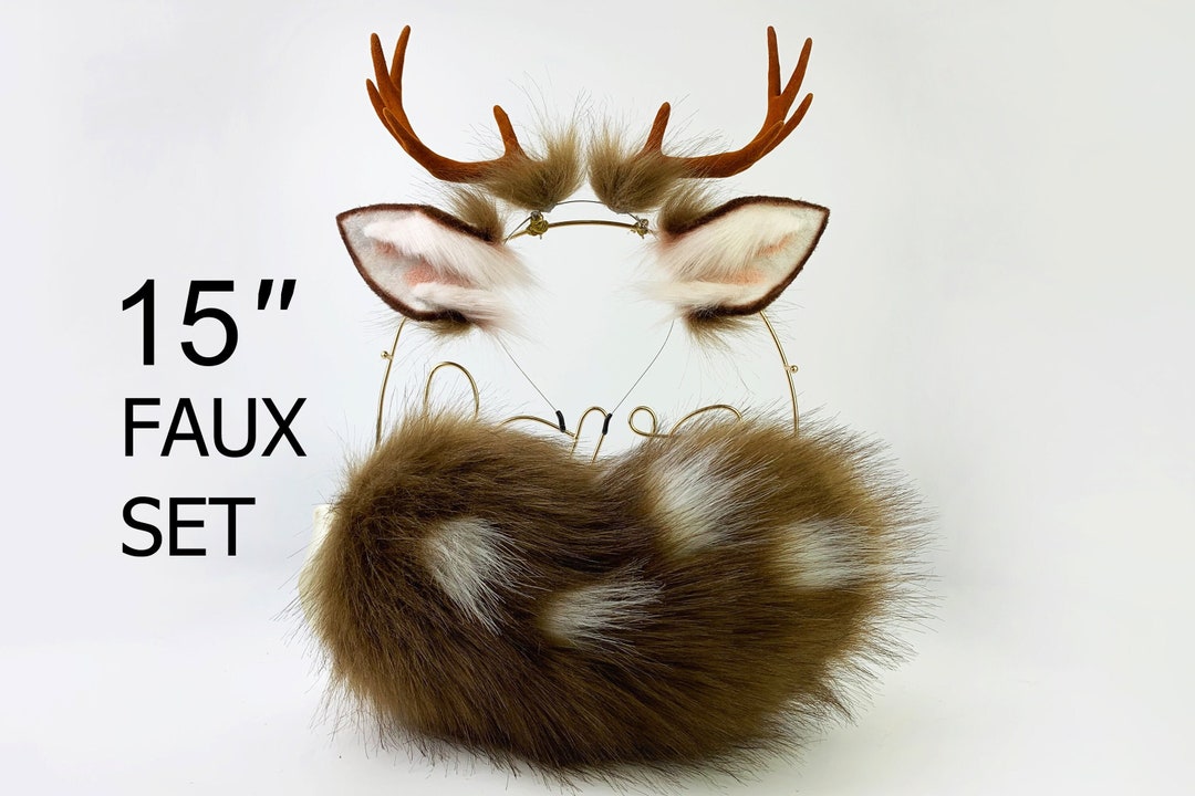 Realistic Faux Fur Sika Deer Ear and Tail Set Animal Fawn Ears Sika ...