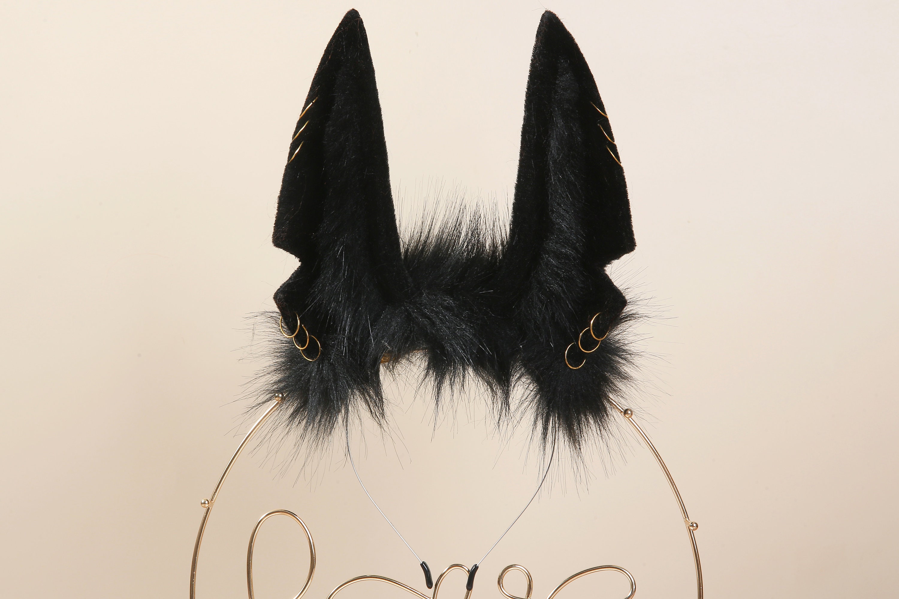 Black Realistic Faux Fur Anubis Ears and Tail Set Anubis Wolf Tail and ...