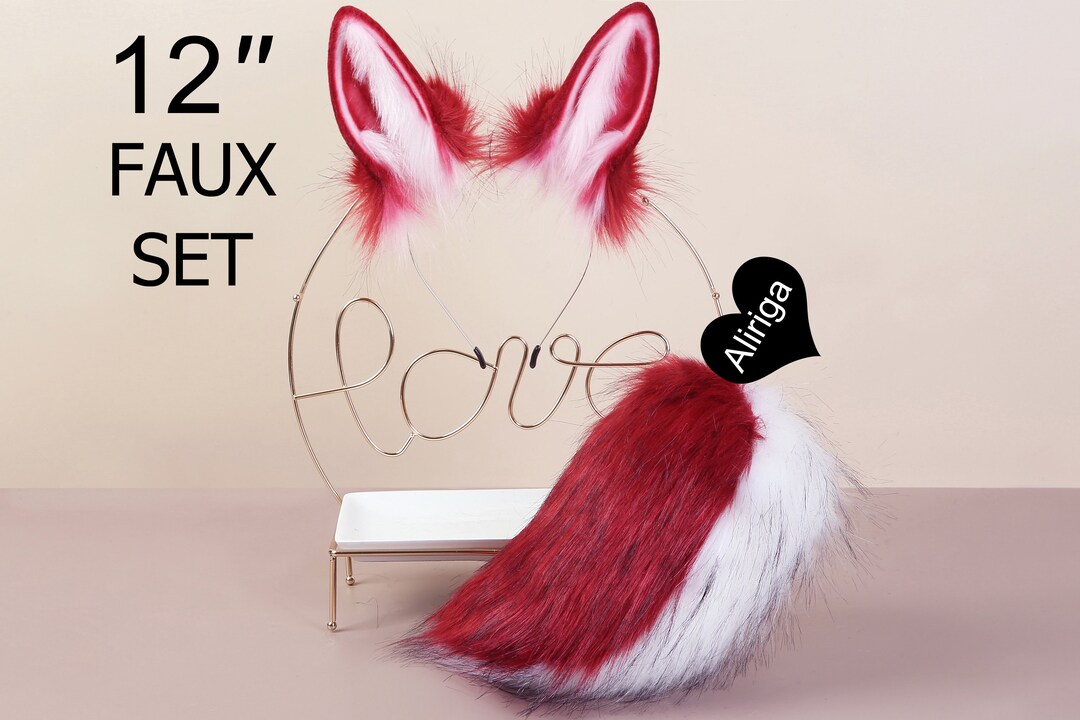 Red White Bunny Tail and Ear Set Rabbit Ear and Tail Set Bunny Ears ...