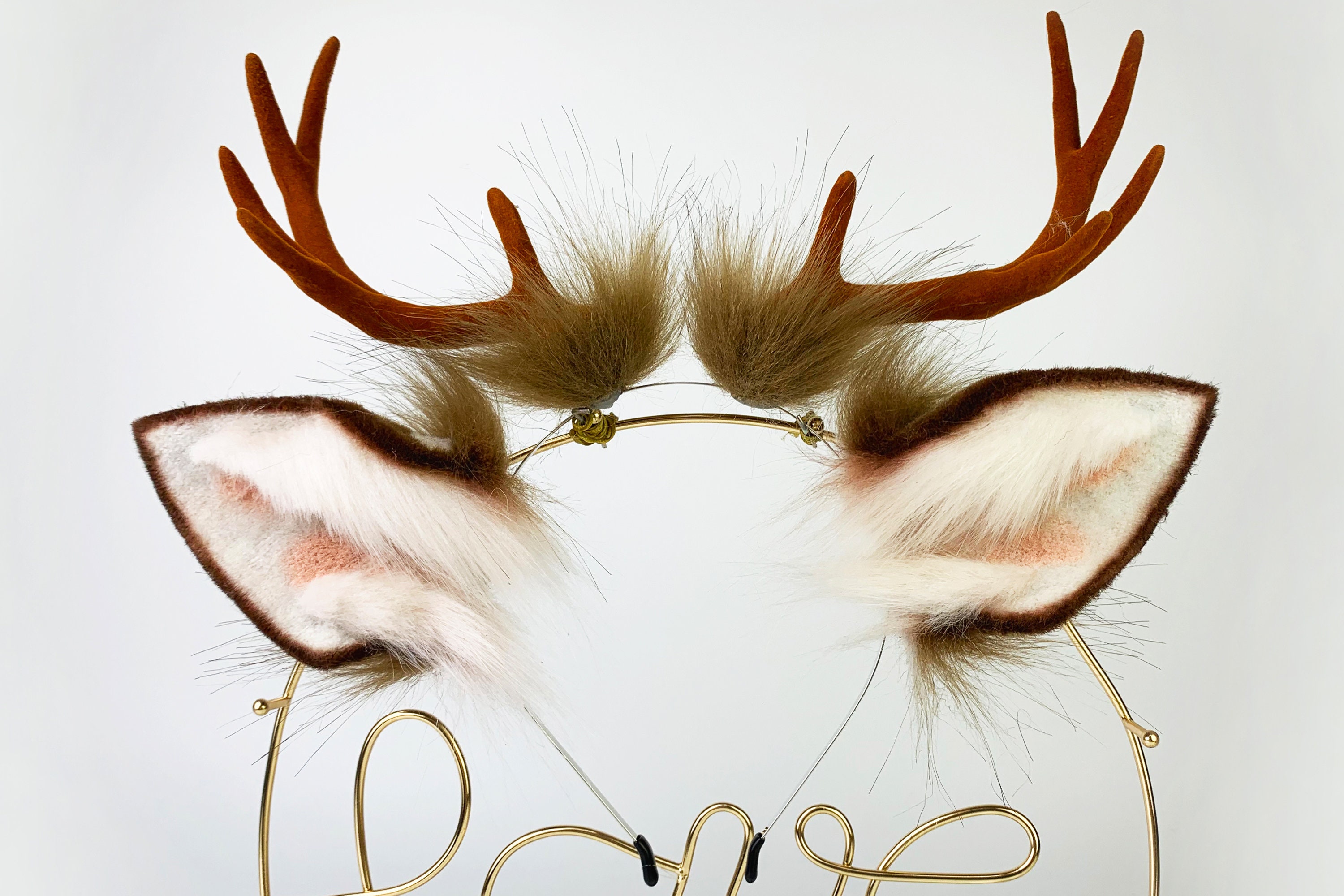 Realistic Faux Fur Sika Deer Ear and Tail Set Animal Fawn Ears Sika ...