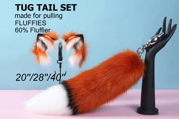 Fluffy Tug Tail Plug and Ear Set Red Fox Ear and Tail Butt | Etsy