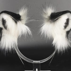 Realistic Faux Fur White Gray Snow Leopard Ear and Tail Set Anime ...