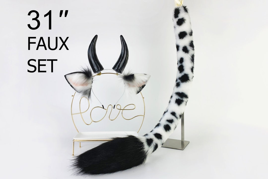 Realistic Faux Fur Cow Tail and Ear Set Cow Ear and Tail Set Cattle ...