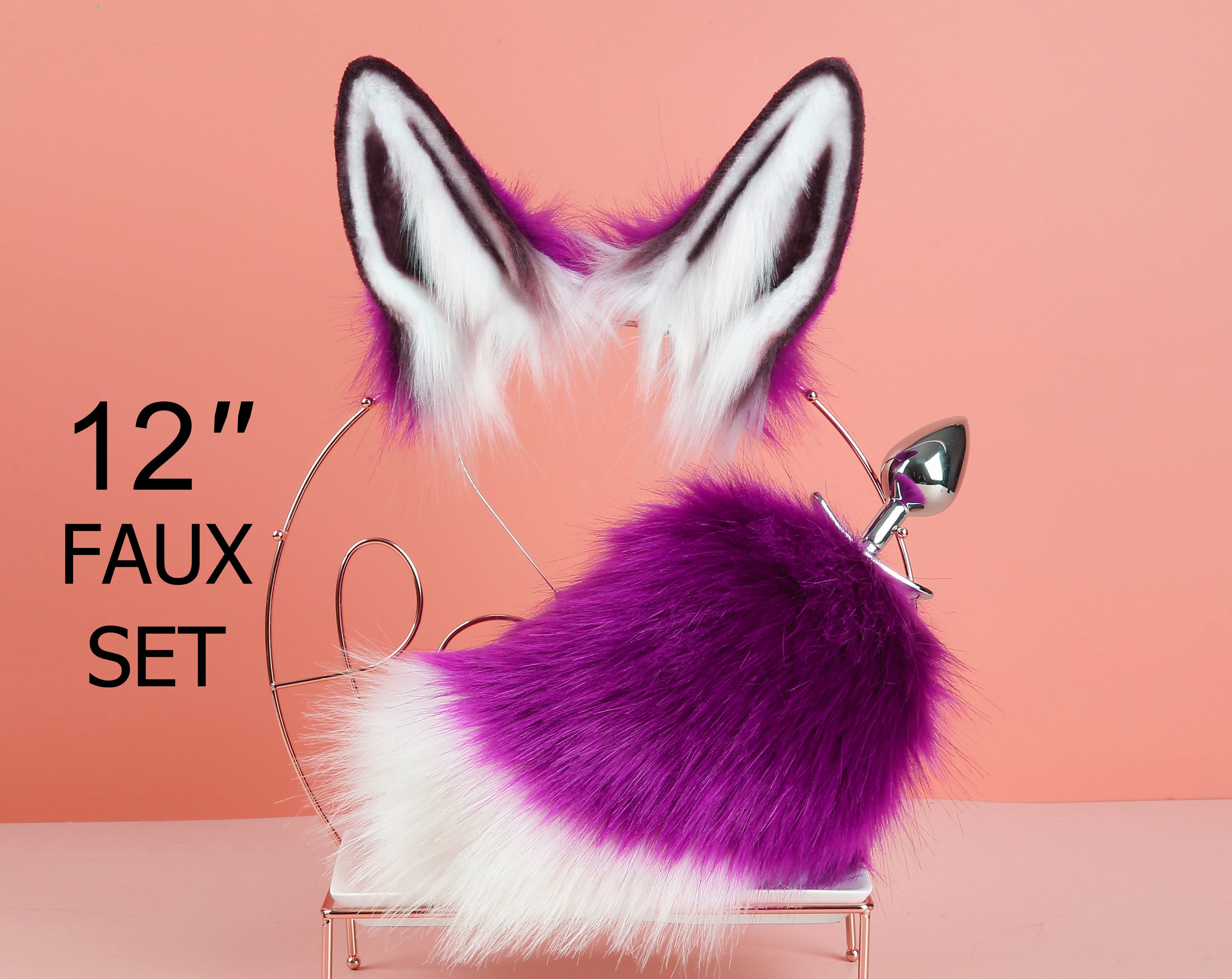 Bunny Tail Plug And Ear Set Purple White Rabbit Tail Butt Plug Etsy