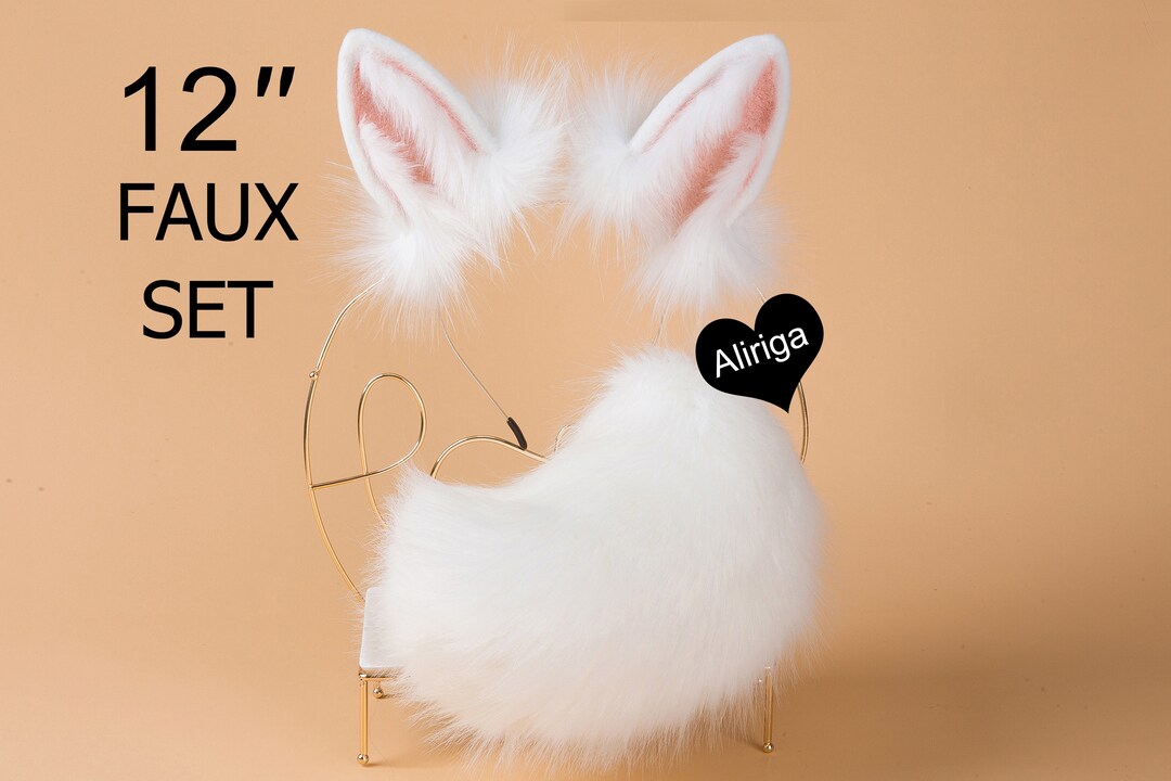 White Bunny Tail and Ear Set Rabbit Ear and Tail Set Bunny Ears Tail ...