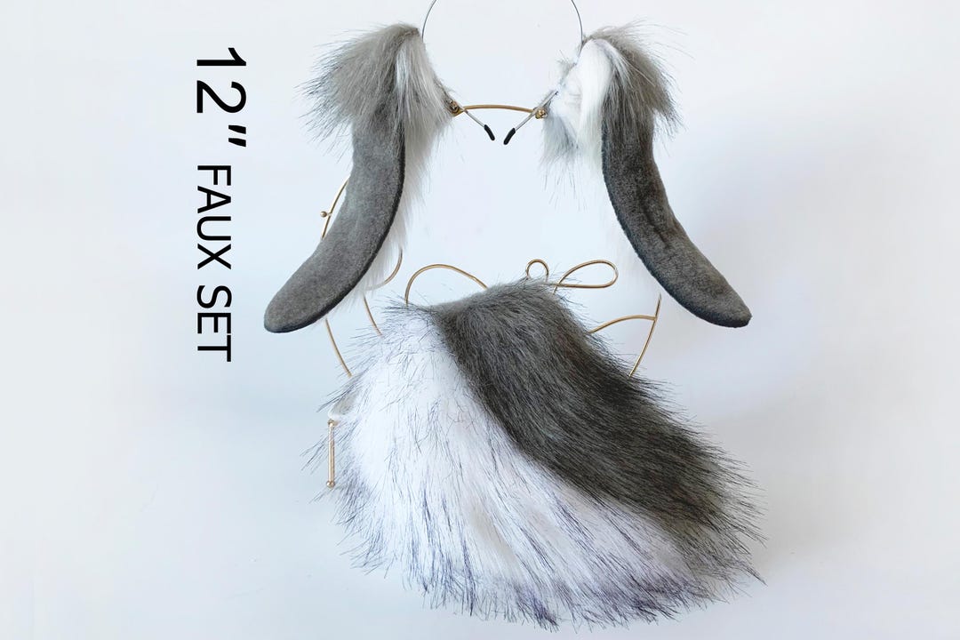 Gray Lop Bunny Ear and Tail Set Rabbit Ear and Tail Set Bunny Ears Tail ...