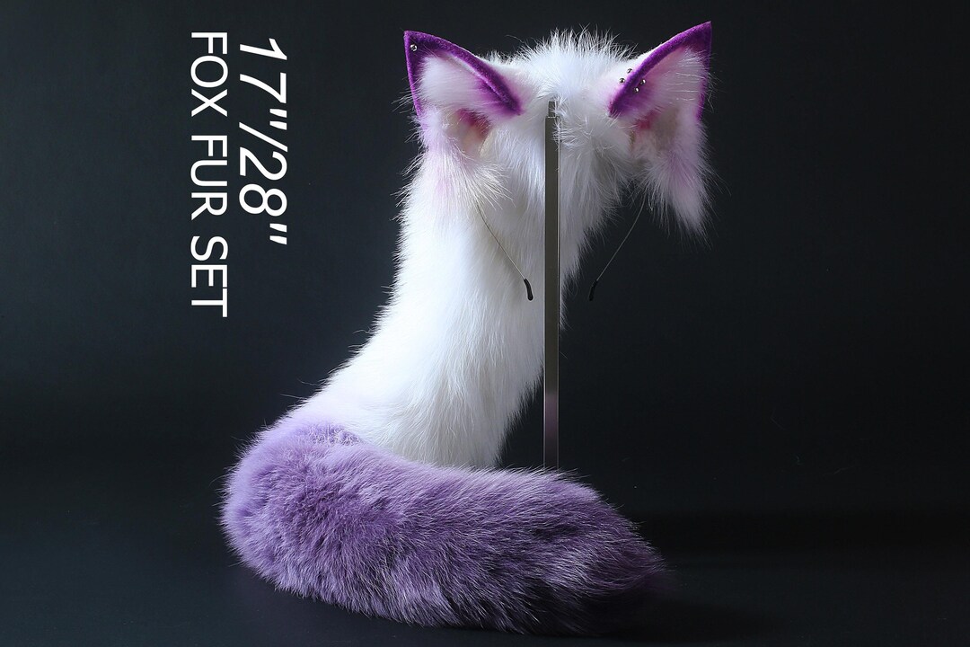Purple White Fox Tail and Ear Set Fox Ear and Tail Cosplay Wolf Tail ...