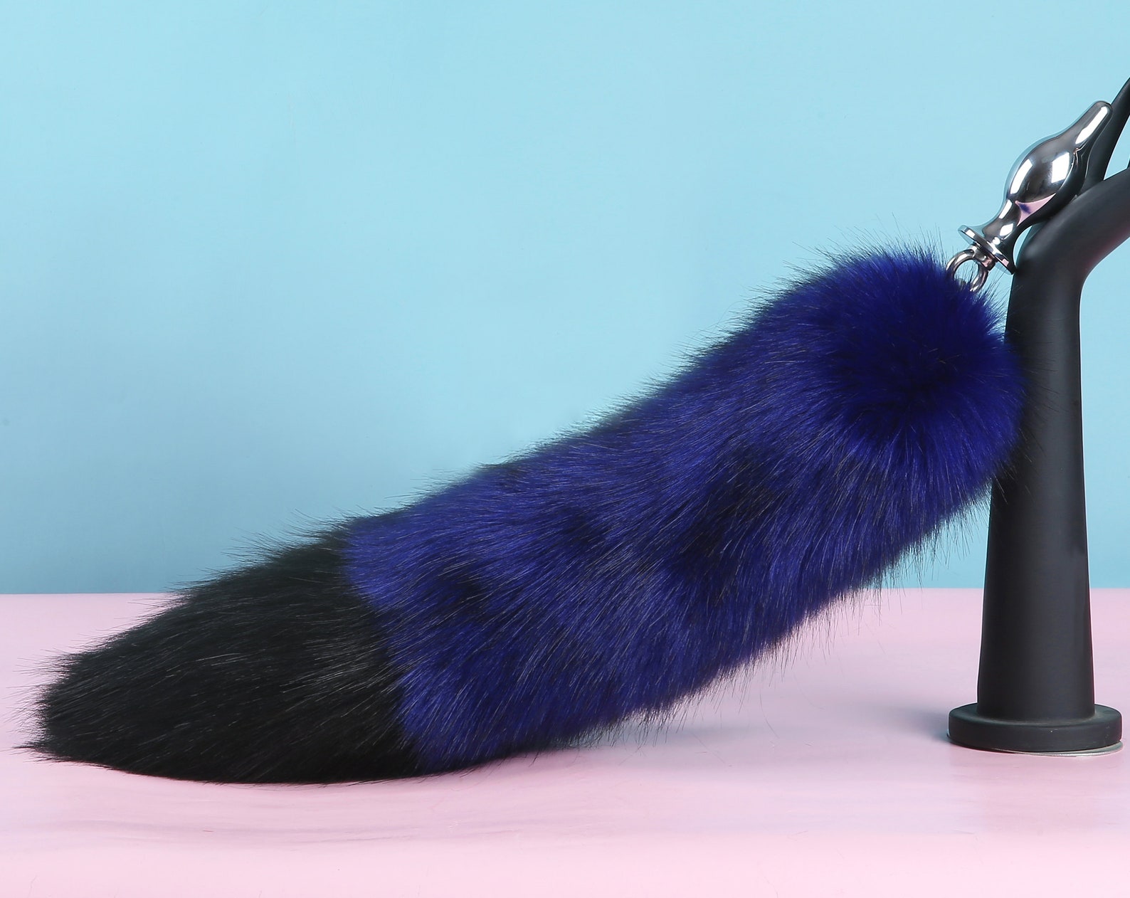 Blue Black Tug Tail Plug And Ear Set Fluffy Fox Tail Butt Plug Etsy