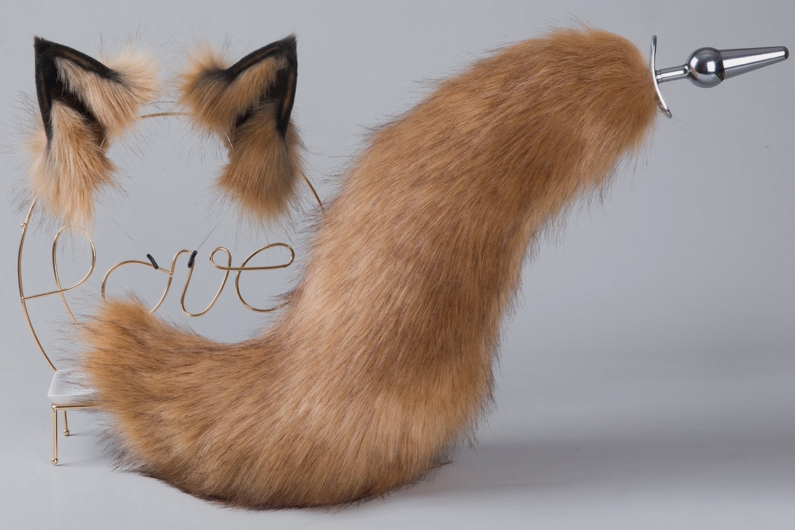 Brown Black Fox Tail Plug and Ear Neko Ear and Tail Set Neko - Etsy