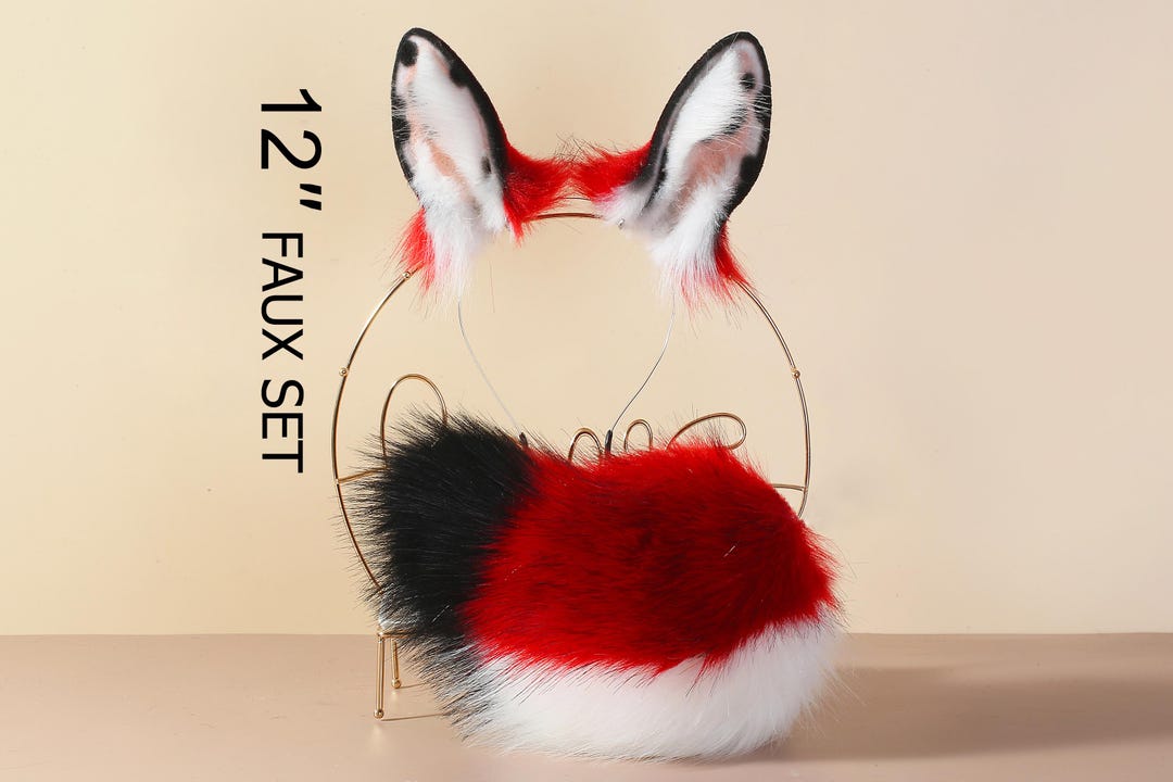 Red Bunny Tail and Ear Set Rabbit Ear and Tail Set Bunny Ears Tail ...