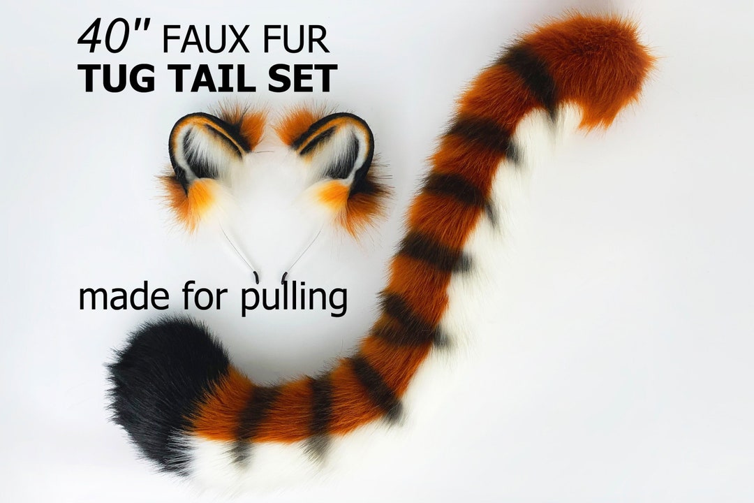 Realistic Faux Fur Golden Tiger Ear and Tail Set Tiger Tail and Ear ...