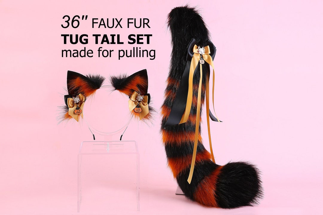 Realistic Faux Fur Cat Tail and Ear Set Cat Ear Headband Kitten Ear and ...