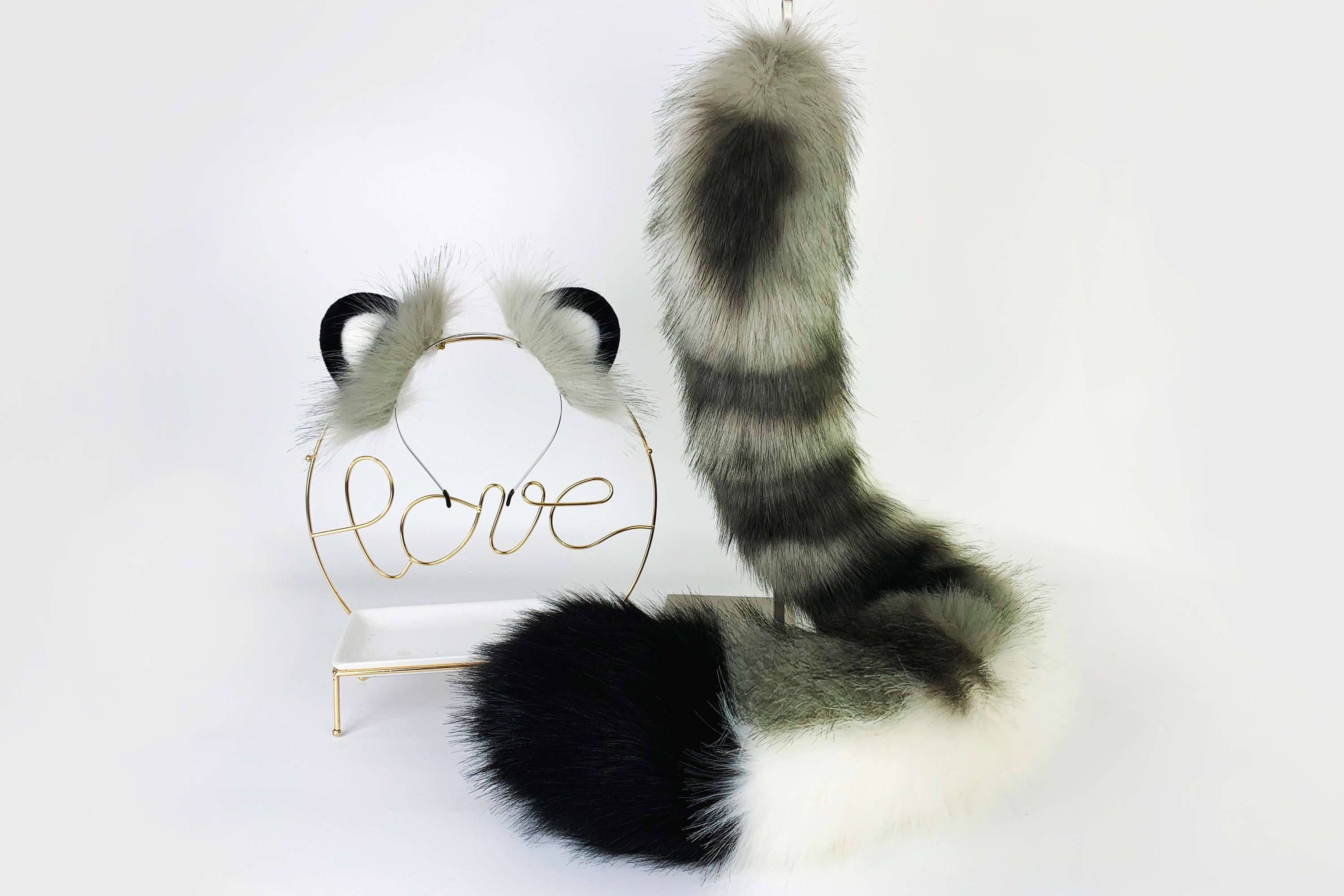 Realistic Faux Fur Snow Leopard Ear and Tail Plug Set Tug Tail | Etsy