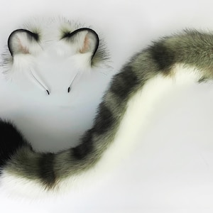 Realistic Faux Fur Snow Leopard Ear and Tail Set Anime Cosplay Tail and ...