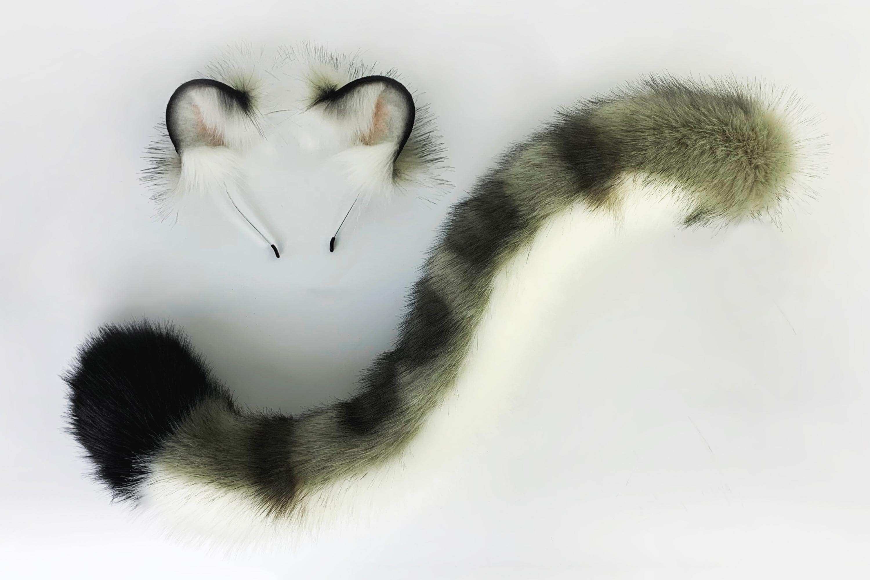 Realistic Faux Fur Snow Leopard Ear and Tail Set Anime Cosplay Tail and ...