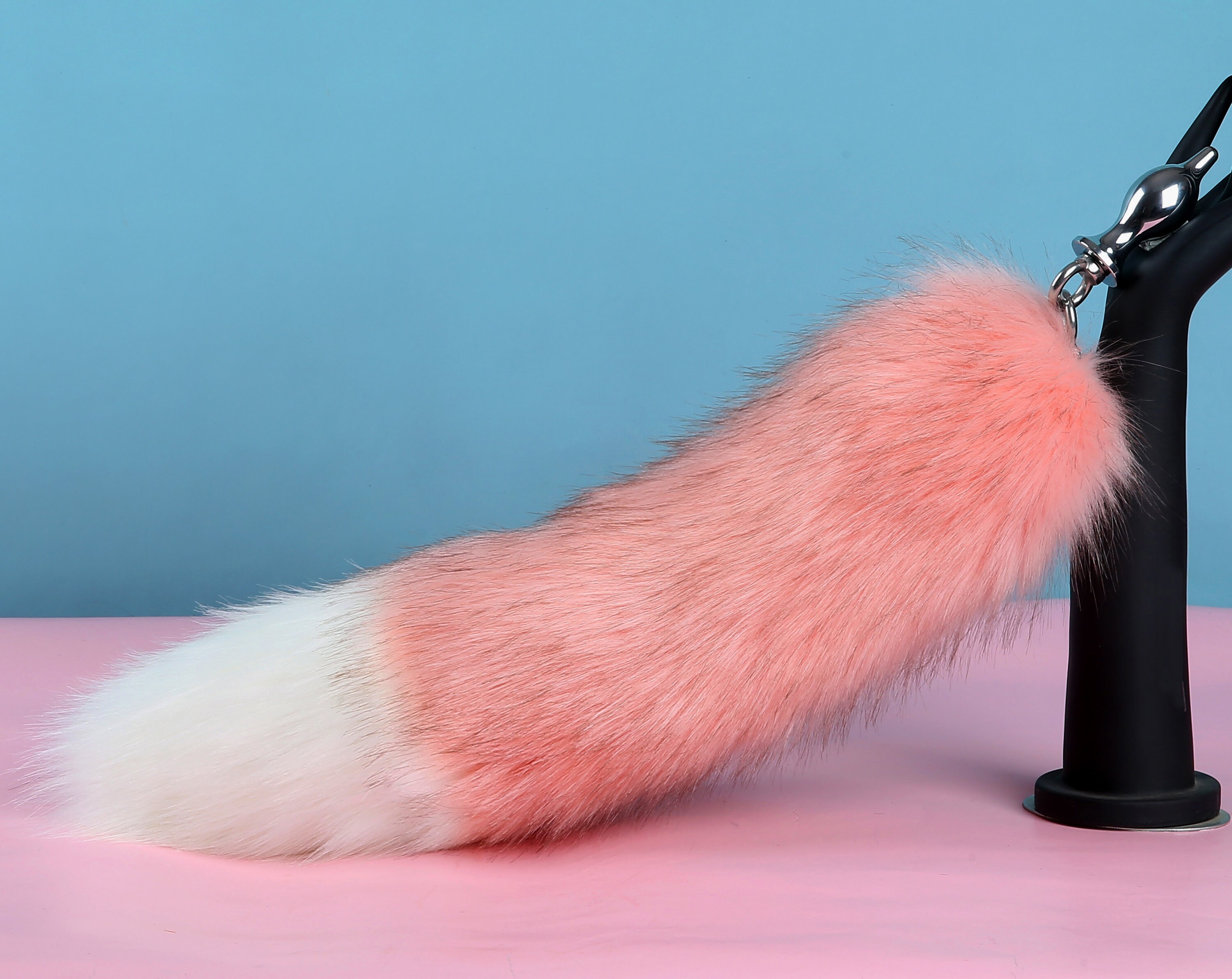 Pink White Tug Tail Plug And Ear Set Fluffy Fox Tail Butt Plug Etsy Uk