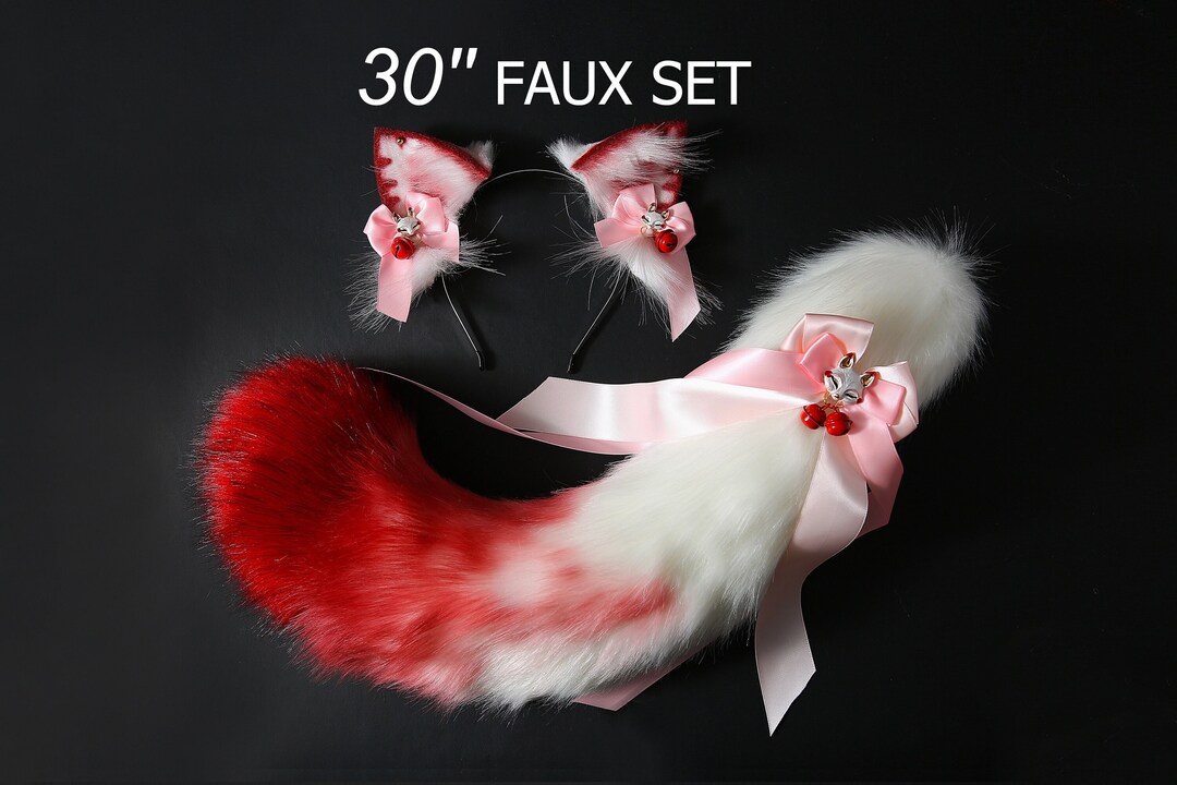 Realistic Faux Fur Cat Tail and Ear Set Cat Ear Headband Kitten Ear and ...