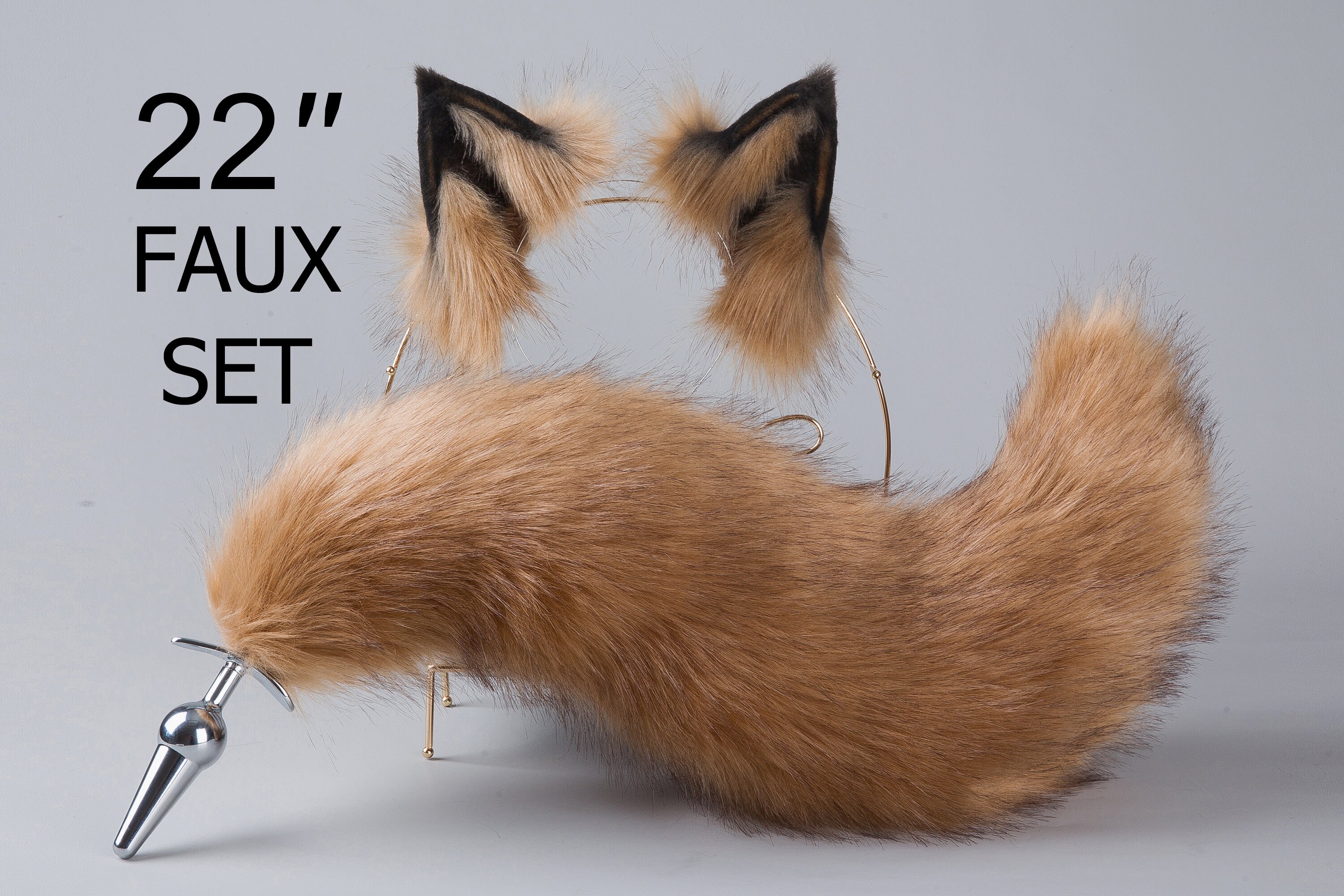 Brown Black Fox Tail Plug and Ear Neko Ear and Tail Set Neko - Etsy