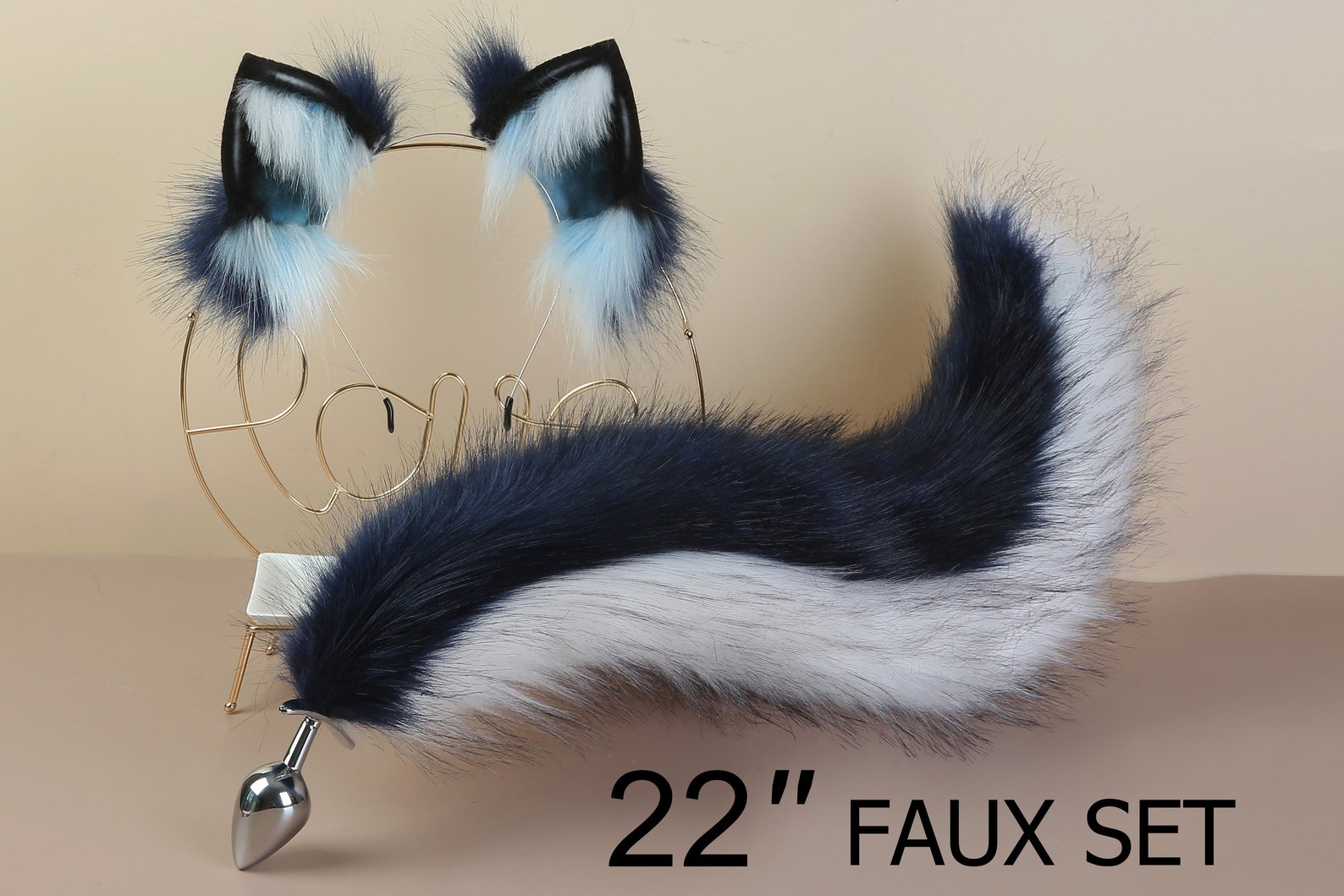 White Black Blue Fox Tail Plug and Ears Set Detach Curly Tail - Etsy