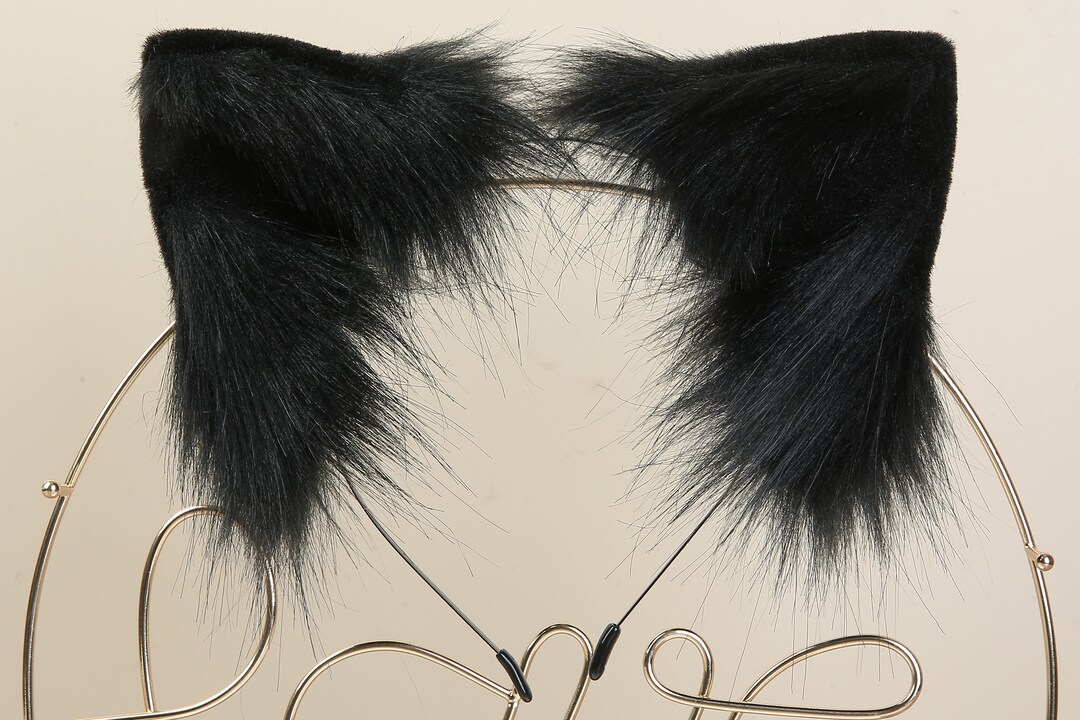 Black Faux Fur Cat Ear Headband Kitten Ear Cosplay Neko Ear Petplay Ear ...