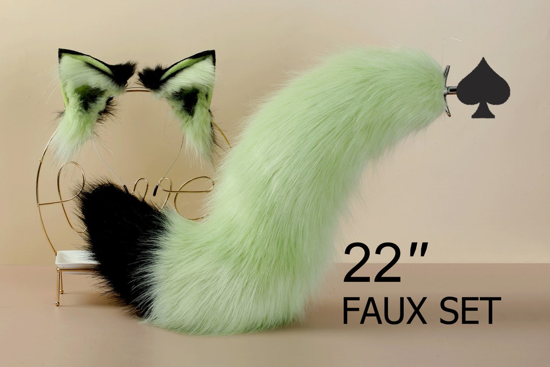 Green Black Fox Tail Plug And Ear Set Fox Ear And Tail Butt Plug Wolf