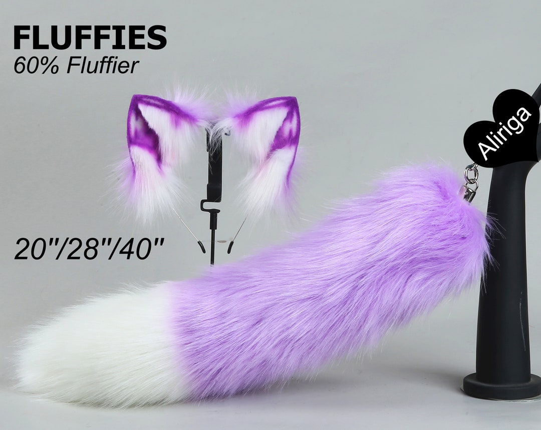 Light Purple Fluffy Fox Tail and Ear Set Fox Ear Cosplay Fluffy Wolf ...