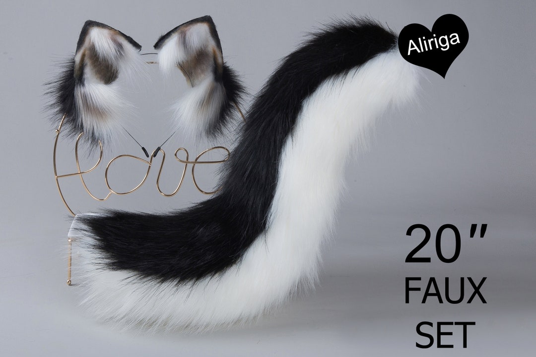 Black Puppy Ear and Tail Set Realistic Faux Fur Shepherd Dog Ear and ...