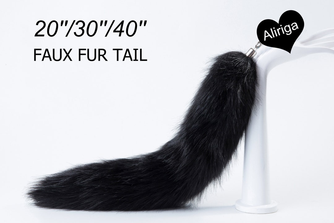 Black Realistic Faux Fur Fox Tail Fake Fur Fox Tail Anime Cosplay Wolf ...