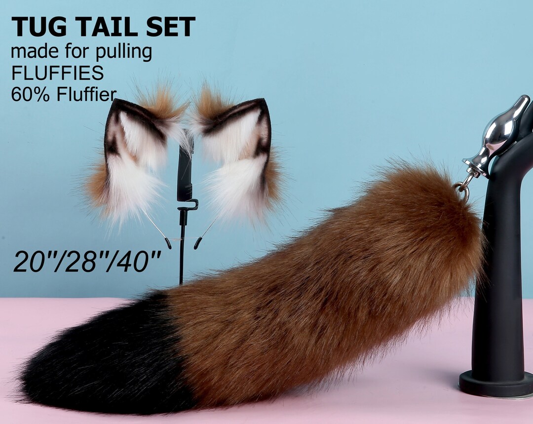 Coffee Black Fluffy Tug Tail Plug and Ear Set Fluffy Fox Tail - Etsy