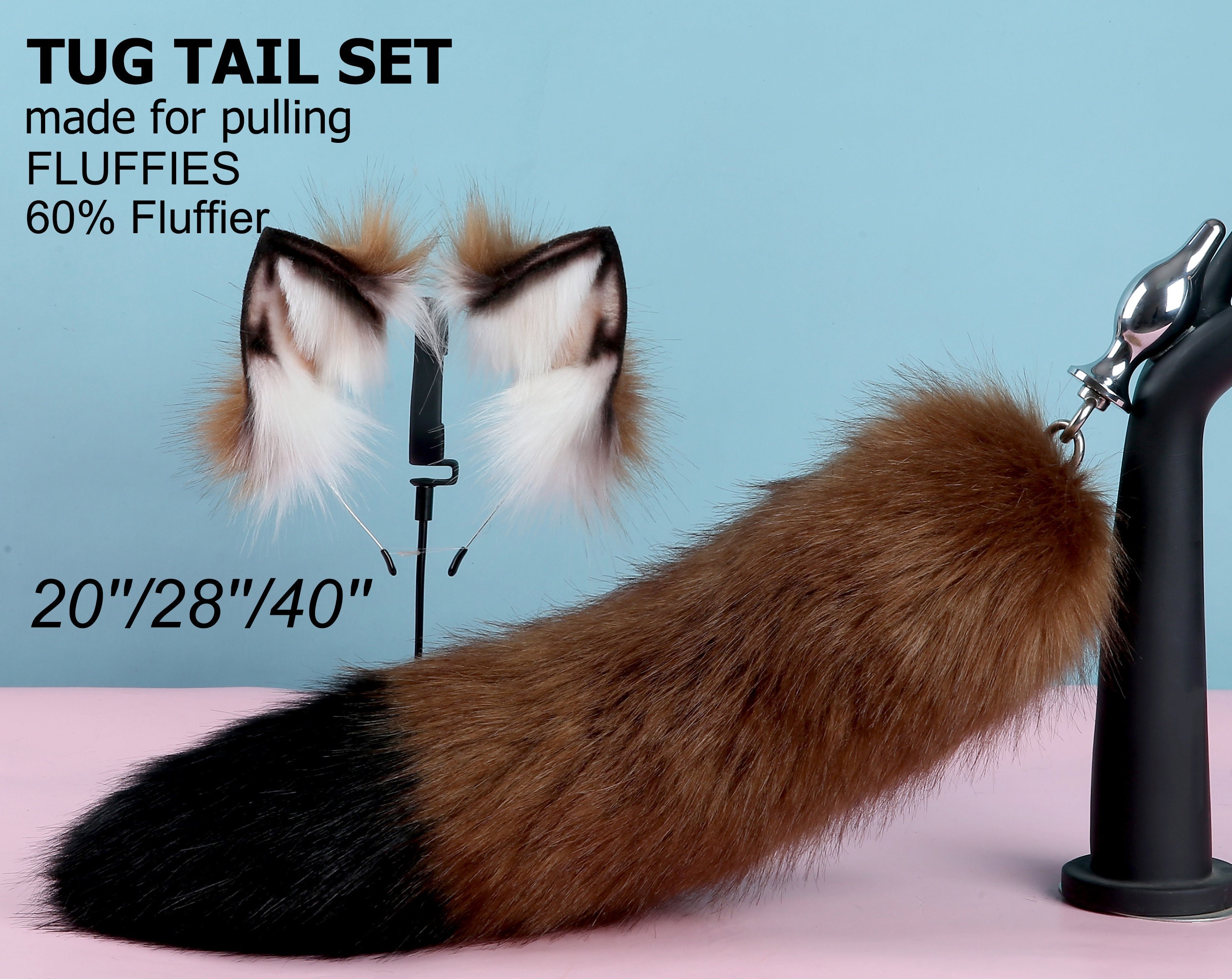 Coffee Black Fluffy Tug Tail Plug and Ear Set Fluffy Fox Tail - Etsy