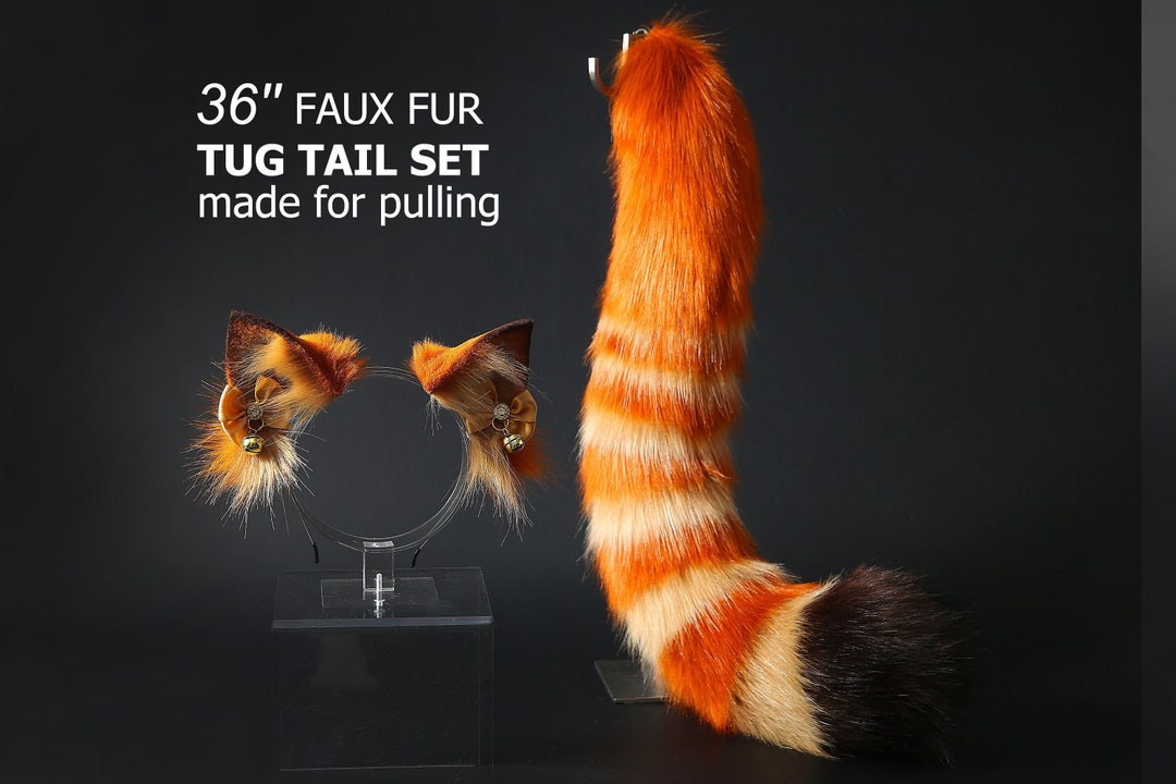Realistic Faux Fur Cat Tail and Ear Set Cat Ear Headband Kitten Ear and ...