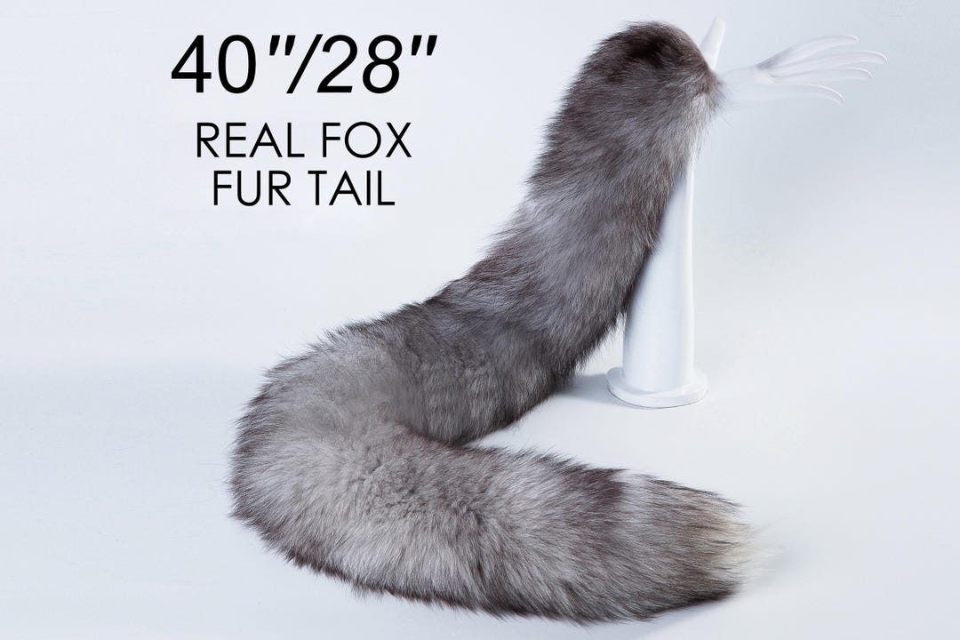 Aliriga Real Fur Fox Tail Gray Fox Fur Fox Tail Long Wolf Tail Soft Cat ...