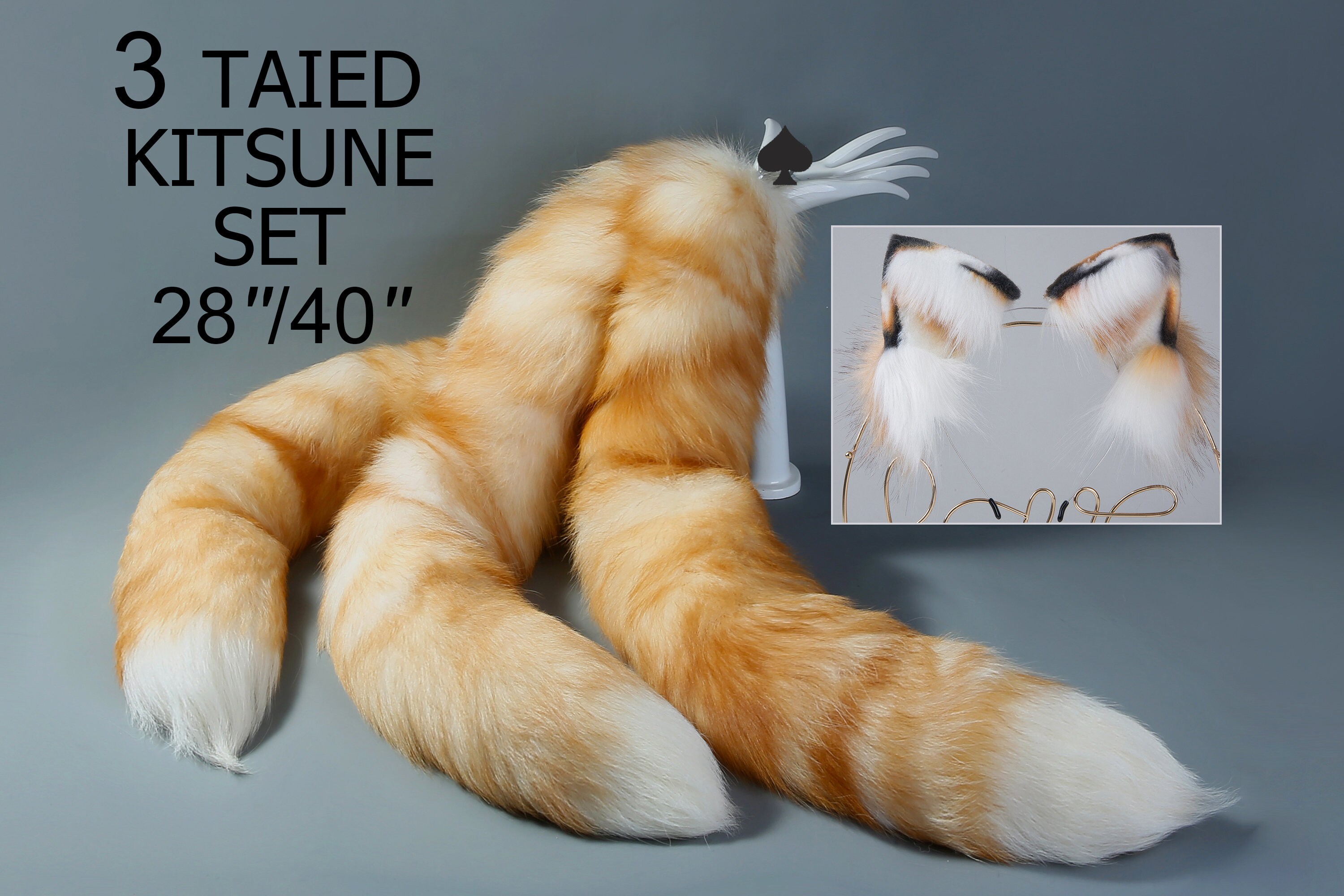 3 Tailed Fox Tail Plug and Ear Set Kitsune Tail Plug and Ear - Etsy
