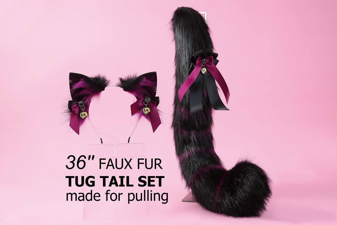 Realistic Faux Fur Cat Tail and Ear Set Cat Ear Headband Kitten Ear and ...