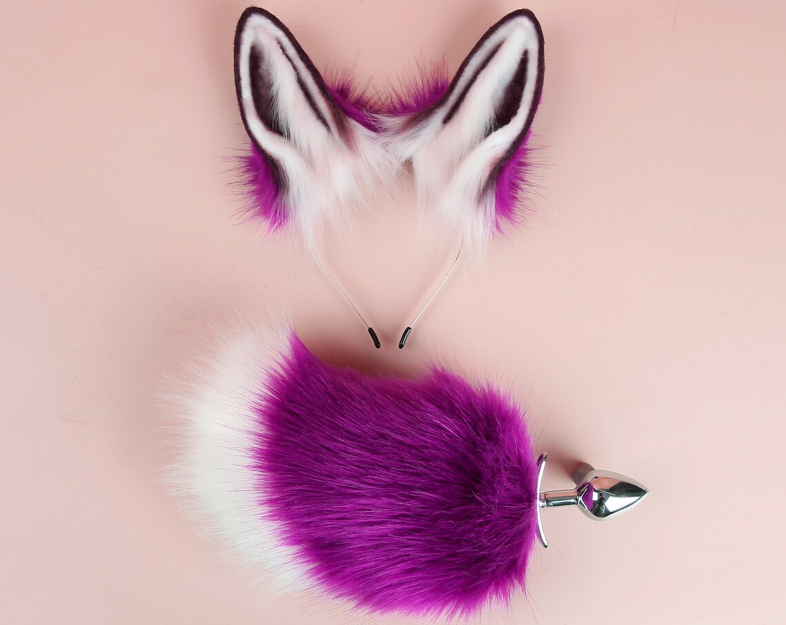 Bunny Tail Plug and Ear Set Purple White Rabbit Tail Butt Plug - Etsy