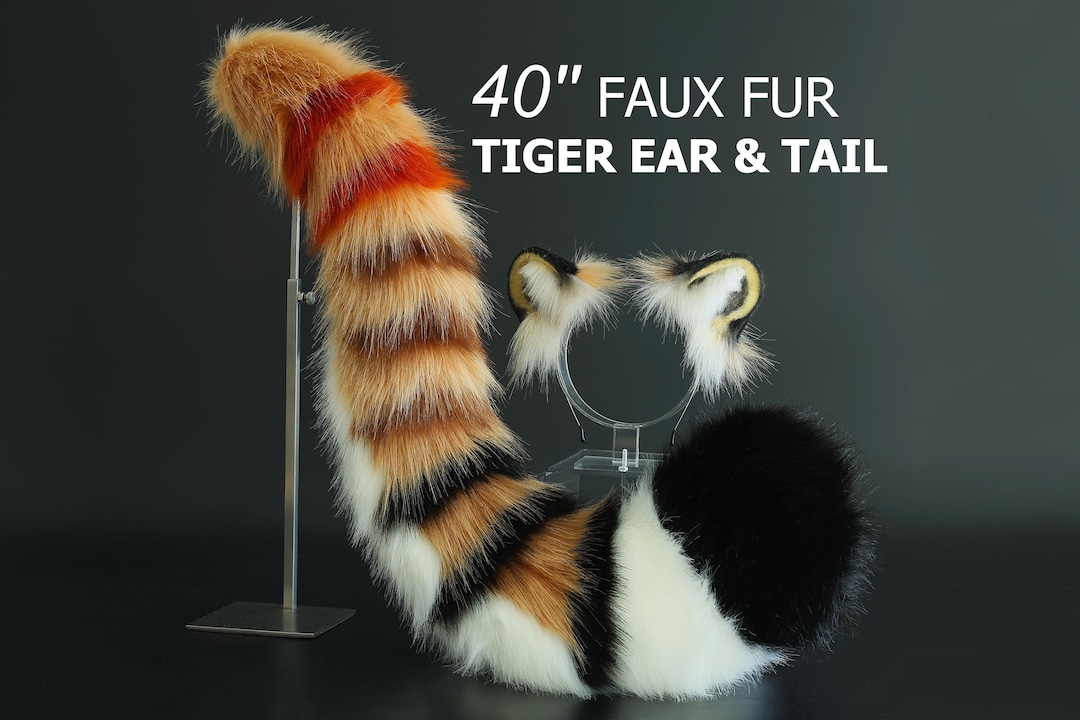 Realistic Faux Fur Golden Tiger Ear and Tail Set Tiger Tail and Ear ...