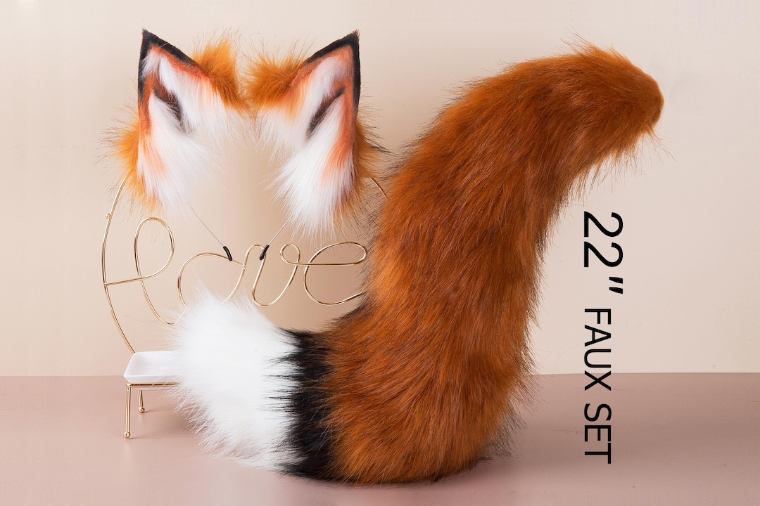 Brown White Faux Fur Fox Tail and Ear Wolf Tail and Ear Kitten Ear and ...