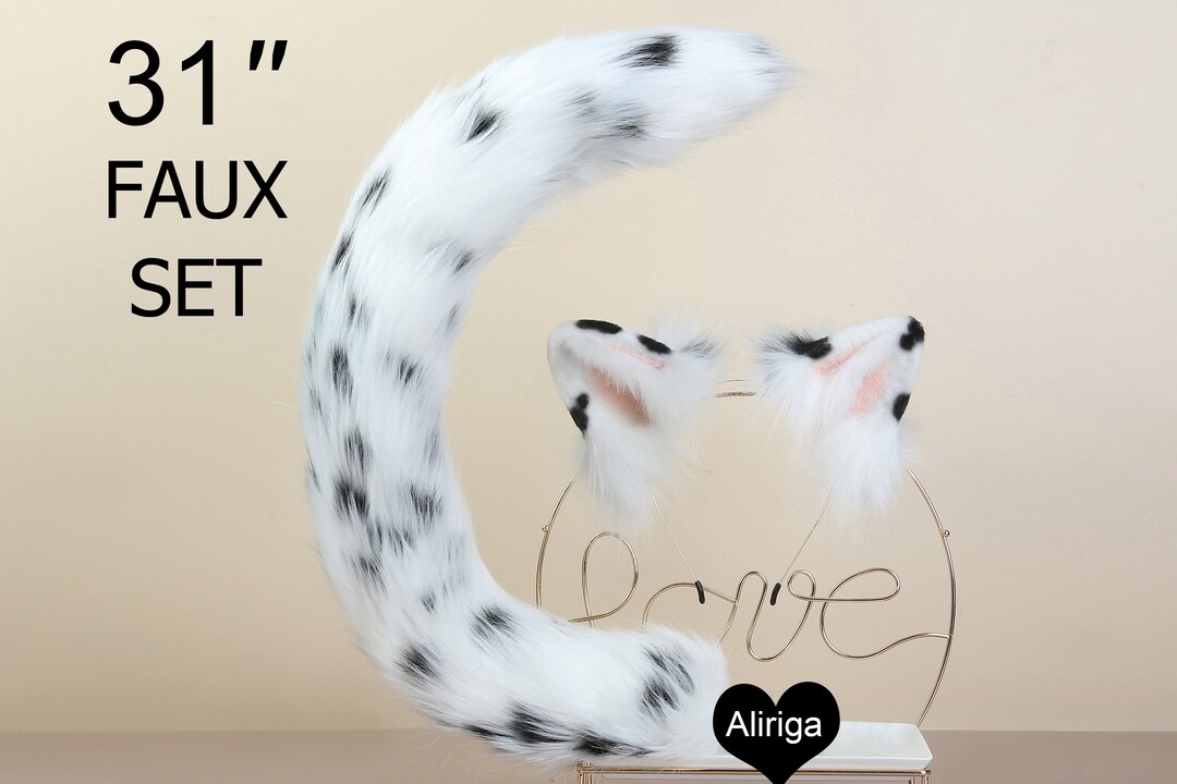 Black White Spot White Cat Tail and Ear Set Cat Ear Headband Kitten Ear ...