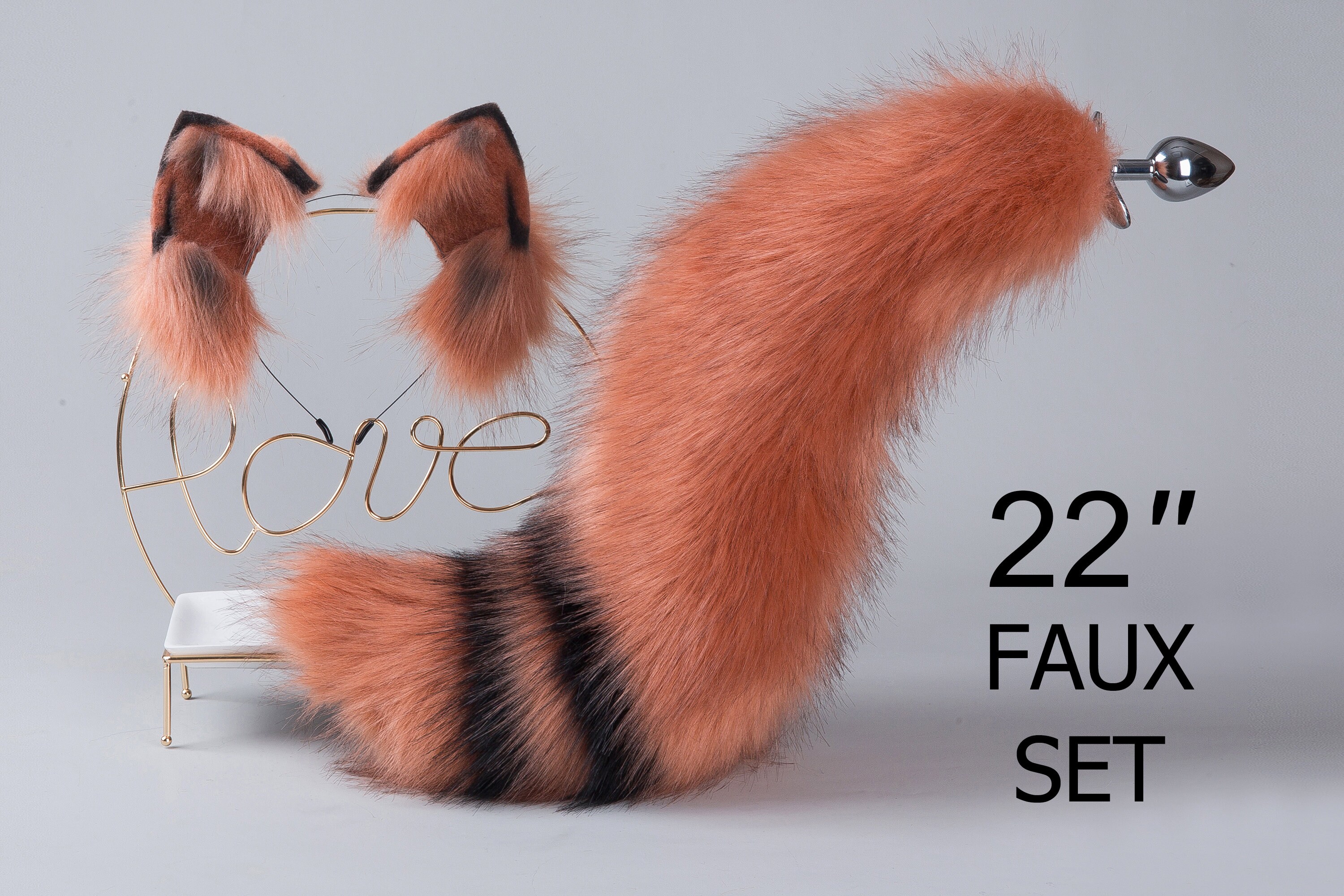 Faux Fur Curvy Fox Tail Plug And Ear Neko Ear And Tail Set Etsy