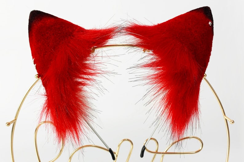 Red Faux Fur Dragon Tail and Ear Set Anime Cosplay Fluffy Tipped Dragon ...