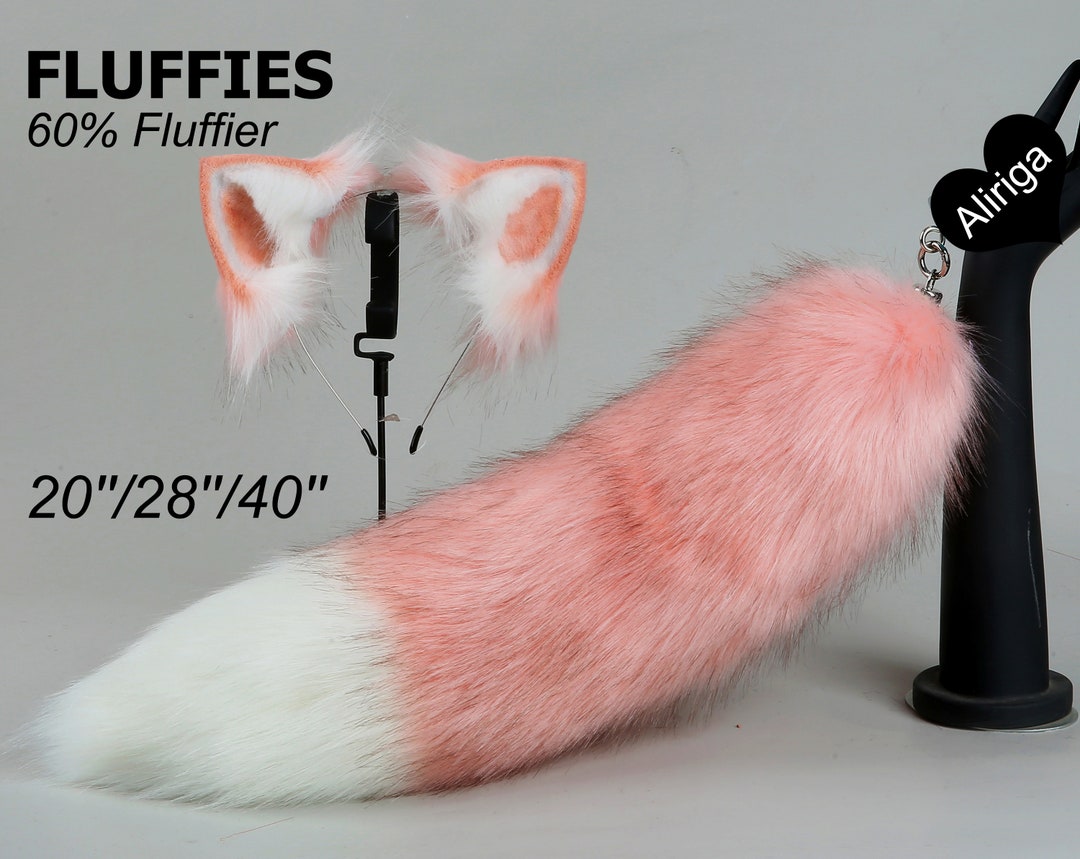 Pink Fluffy Fox Tail and Ear Set Fox Ear Cosplay Fluffy Wolf Tail and ...
