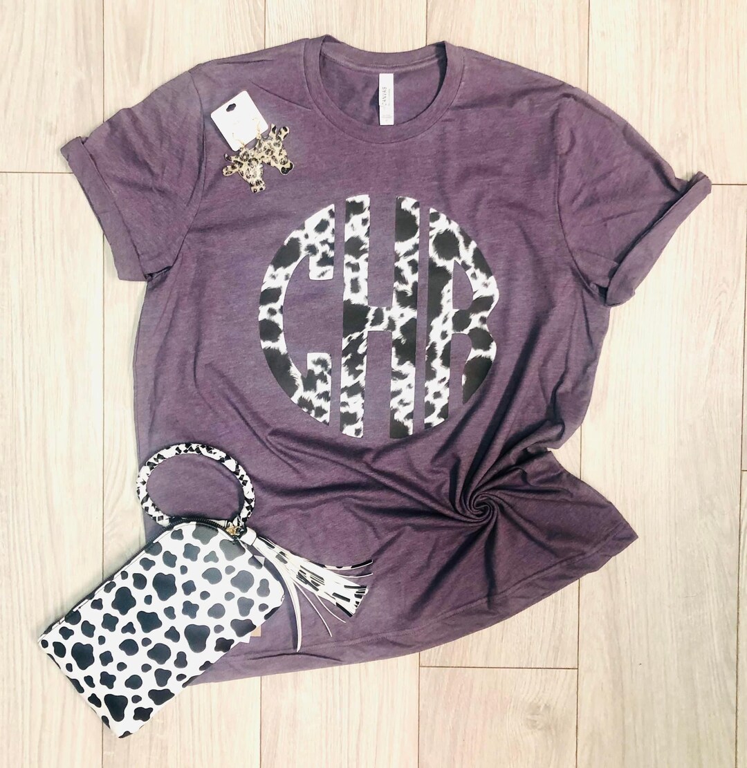 Cow Print Monogram Tee - Etsy