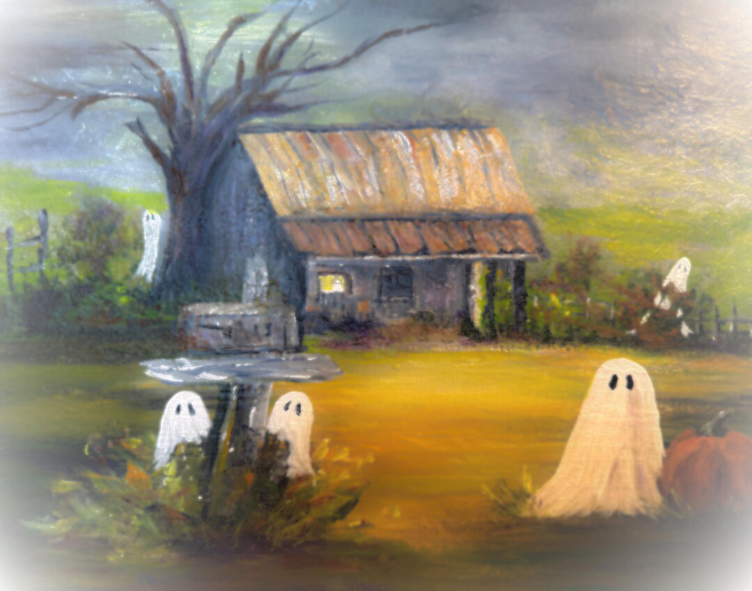 Haunted Farmhouse Ghosts | Spooky Folk Art Halloween Digital Download ...