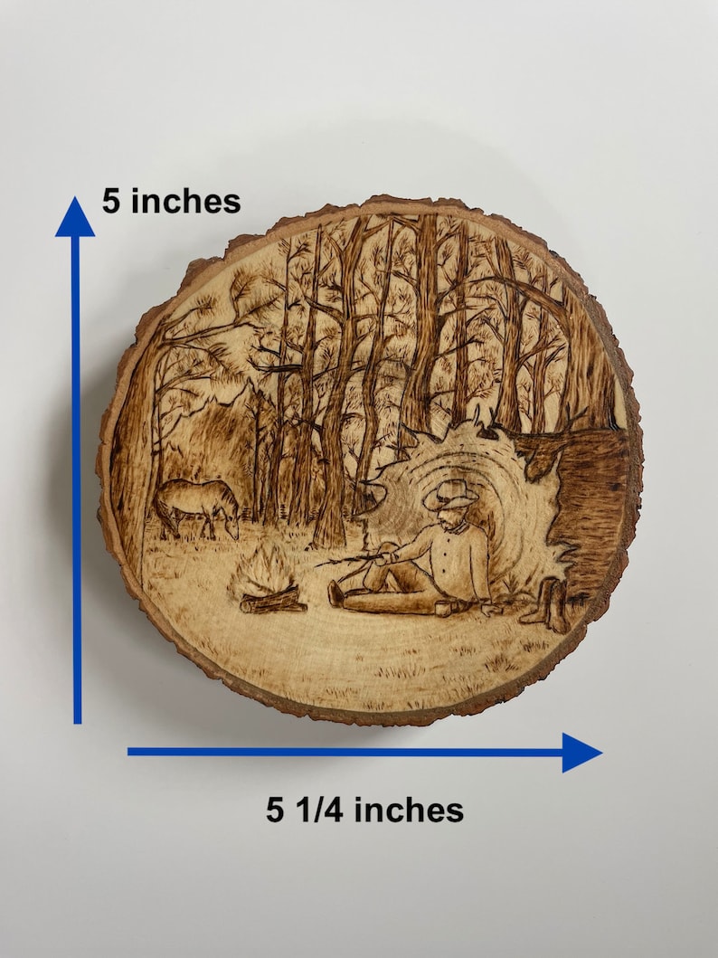 Original Woodburned Art "cowboy Campfire" Pyrography Art on Wood Slice ...