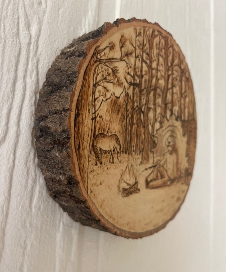 Original Woodburned Art "cowboy Campfire" Pyrography Art on Wood Slice ...