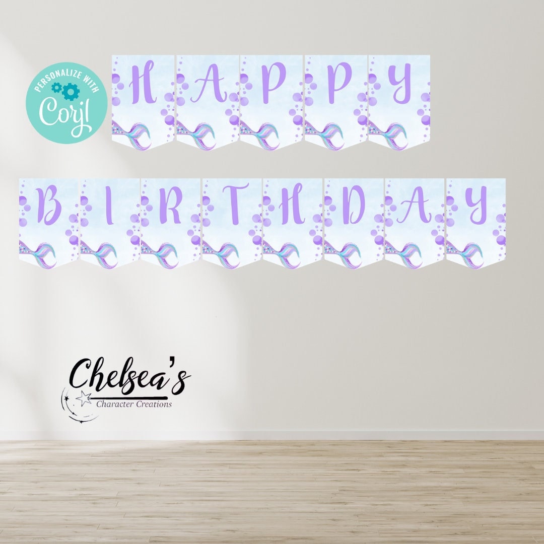 Mermaid Birthday Party Banner, Editable Mermaid Party Banner, Pink ...